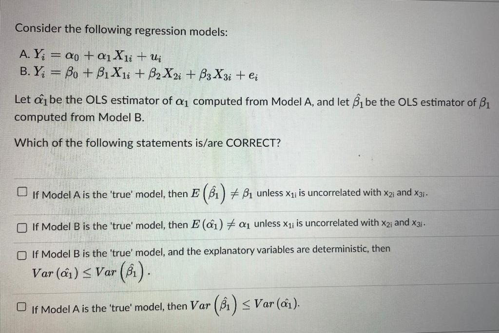 Solved Consider the following regression models: A. | Chegg.com