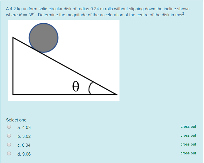 Solved A4.2 kg uniform solid circular disk of radius 0.34 m | Chegg.com