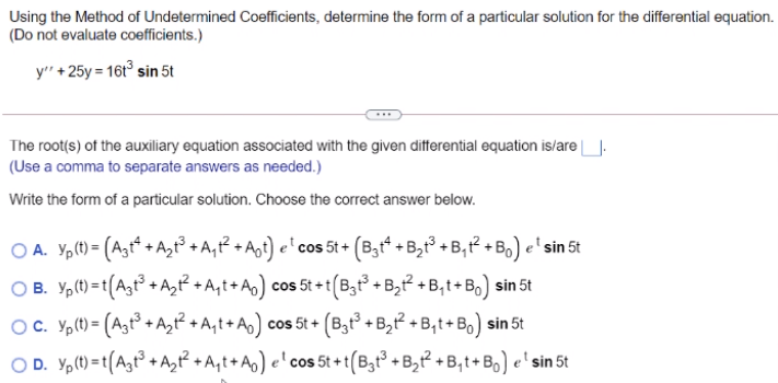 Solved Using the Method of Undetermined Coefficients, | Chegg.com