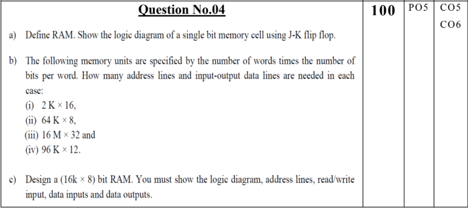 Solved Question No.04 100 P05 C05 C06 a) Define RAM. Show | Chegg.com