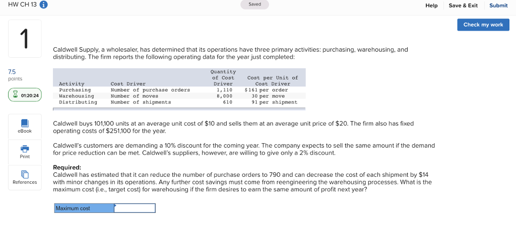 Solved HW CH 13 G Saved Help Save & Exit Sbmit Check my work | Chegg.com
