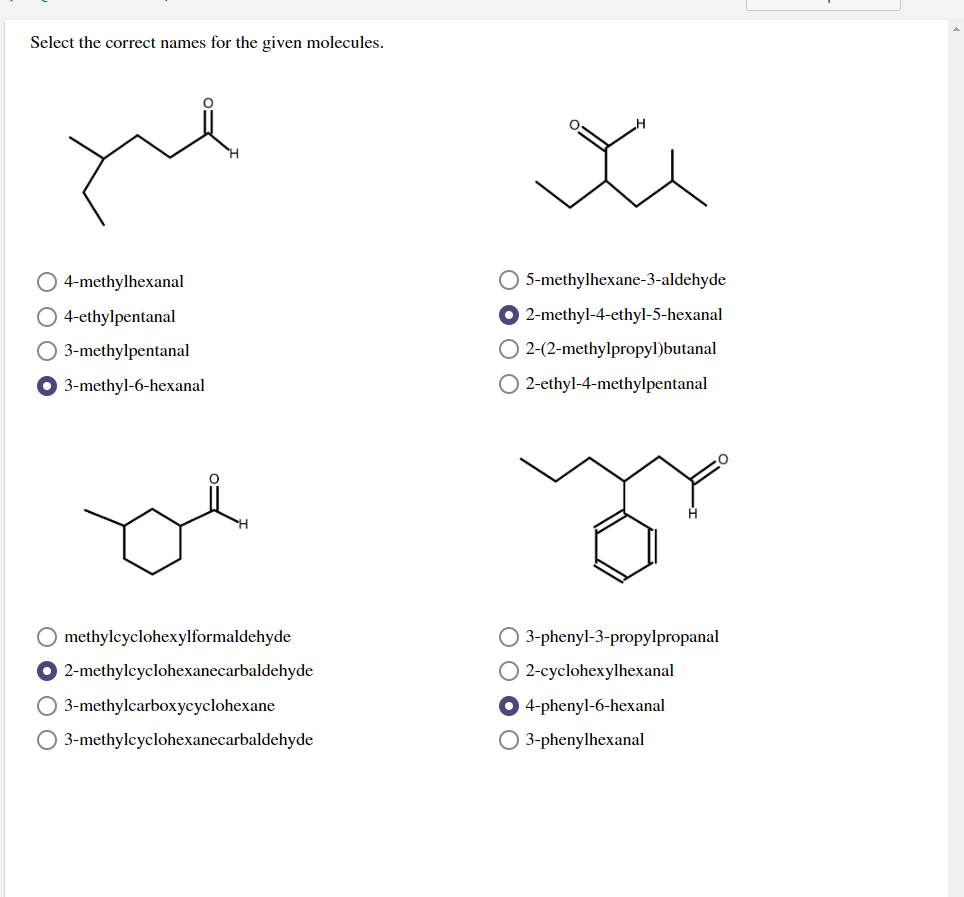 Solved Select the correct names for the given molecules. O | Chegg.com