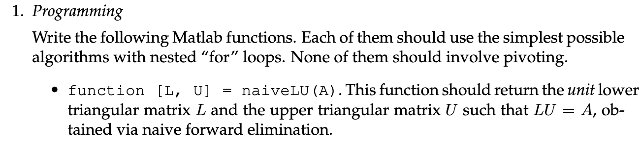 Solved - function y= naiveLTriSol (L,b). This function | Chegg.com