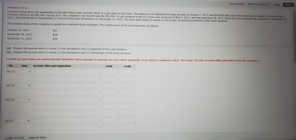 Solved CALCULATOR PRINTER VERSION BACK NEXT Problem 15-11 | Chegg.com