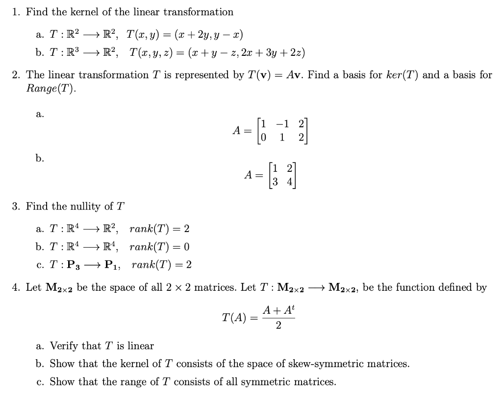 Solved I need help with this 4 questions of Kernel and Range | Chegg.com