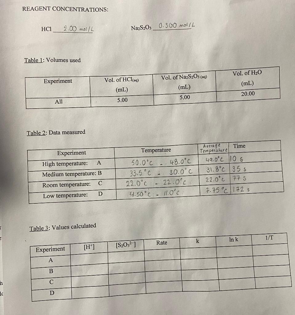 I need help completing table 3 for this experiment ( | Chegg.com