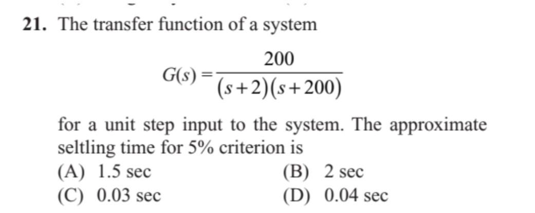 Solved 21. The transfer function of a system | Chegg.com