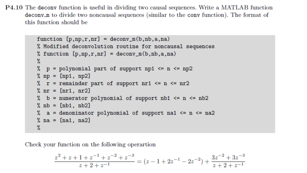 P4.10 The deconv function is useful in dividing two | Chegg.com