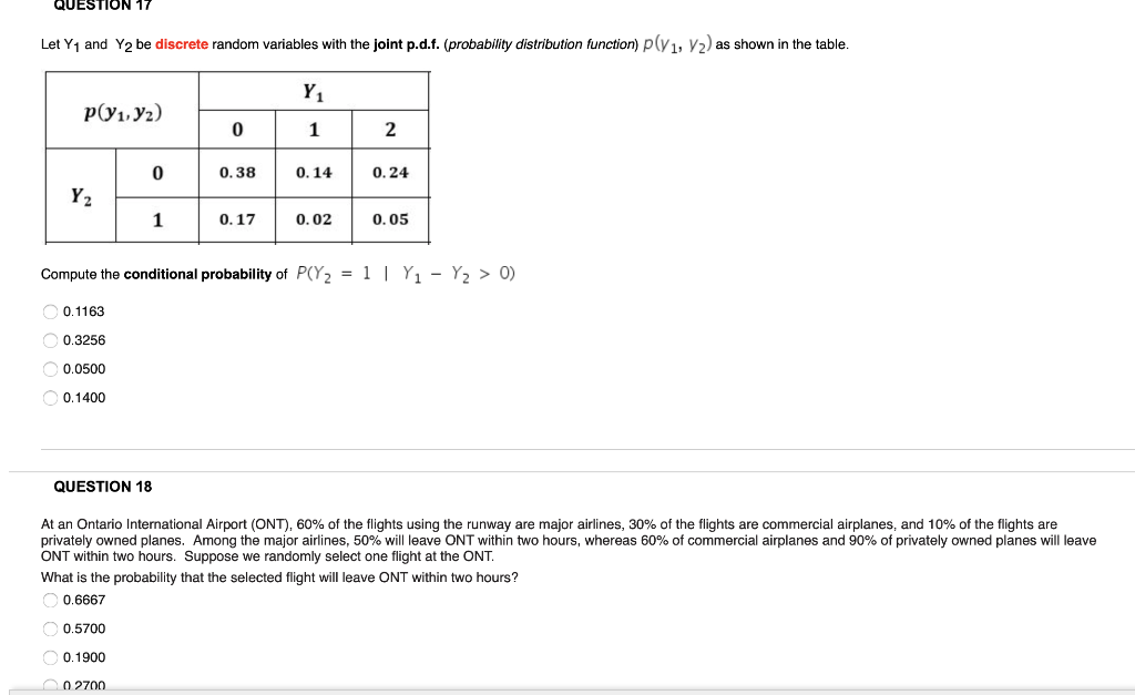 Solved QUESTION 17 Let Y4 and Y2 be discrete random | Chegg.com