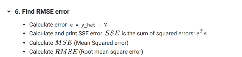 Solved 6. Find RMSE error • Calculate error, e = y_hat Y • | Chegg.com