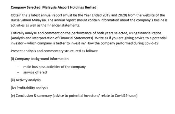 Solved Company Selected: Malaysia Airport Holdings Berhad | Chegg.com