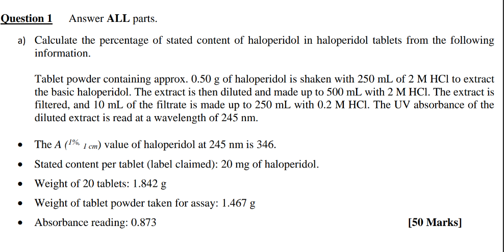 Solved Question 1 ﻿Answer ALL parts. a) ﻿Calculate the | Chegg.com