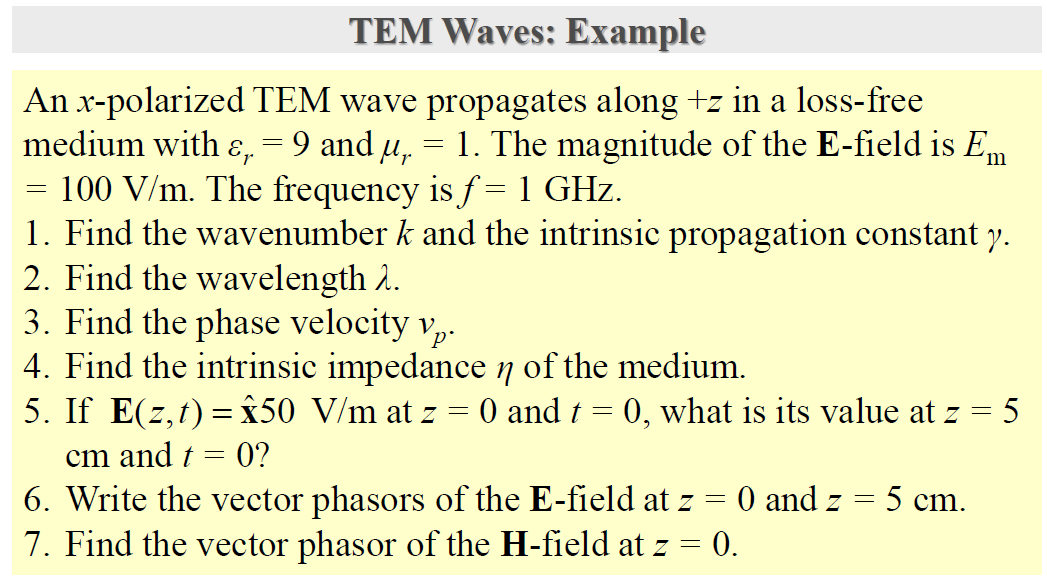 Solved TEM Waves: Example a = = - An x-polarized TEM wave | Chegg.com