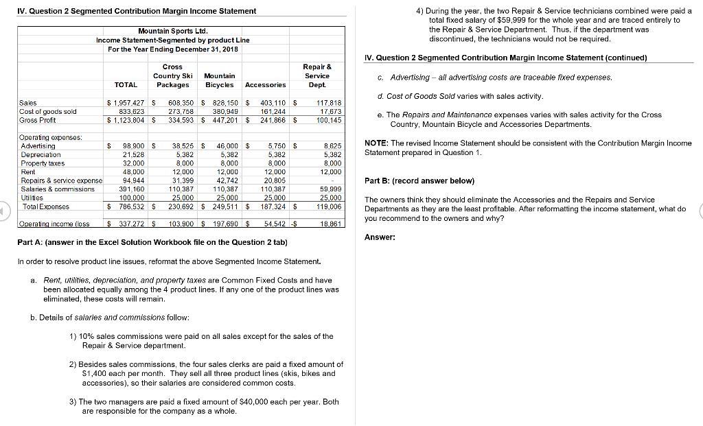 Solved IV. Question 2 Segmented Contribution Margin Income | Chegg.com