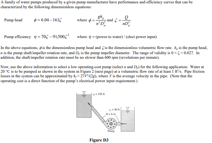 Solved A family of water pumps produced by a given pump | Chegg.com