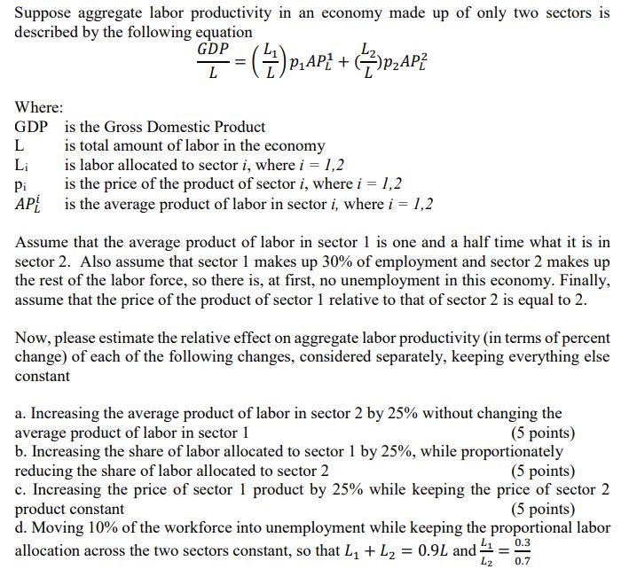 Solved Suppose aggregate labor productivity in an economy | Chegg.com