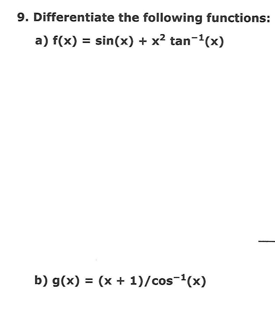 Solved 9. Differentiate the following functions: a) | Chegg.com