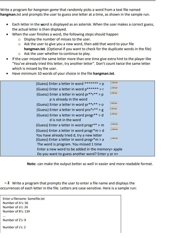 Solved Write a program for hangman game that randomly picks | Chegg.com