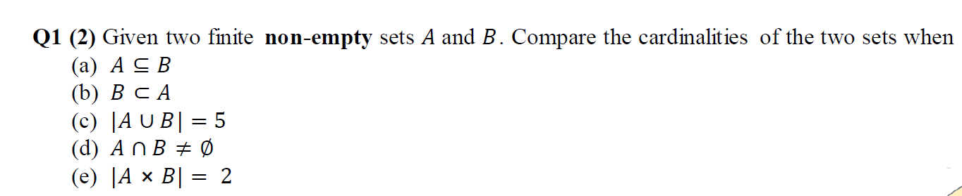 Solved Q1 (2) Given two finite non-empty sets A and B. | Chegg.com