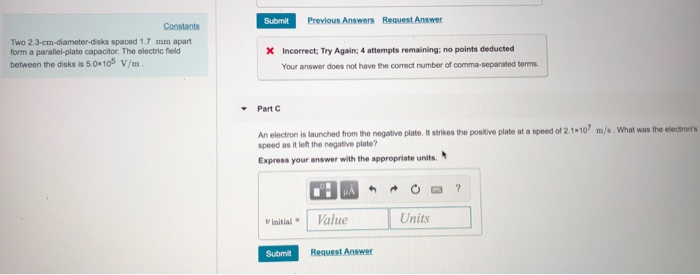 Solved Part B Constants Two 2.3-cm-diameter-disks spaced 1.7 | Chegg.com