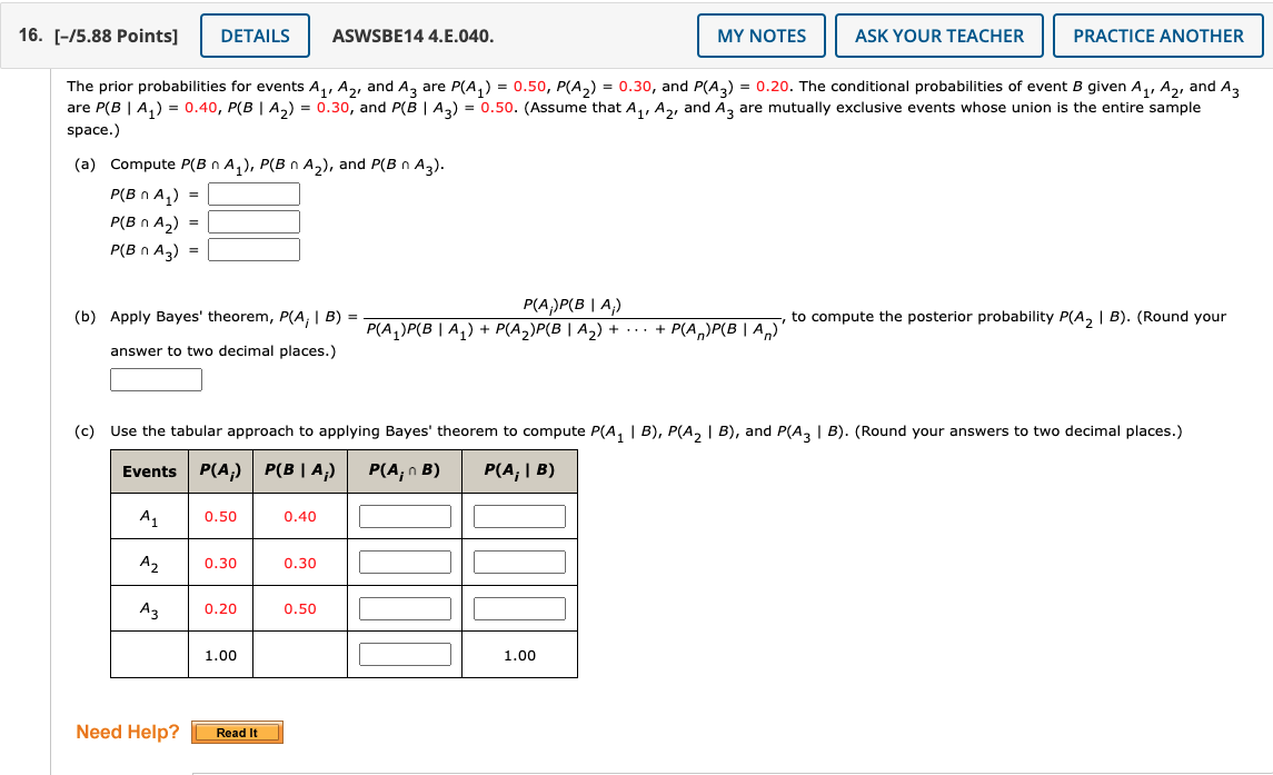 Solved The prior probabilities for events A1,A2, and A3 are | Chegg.com