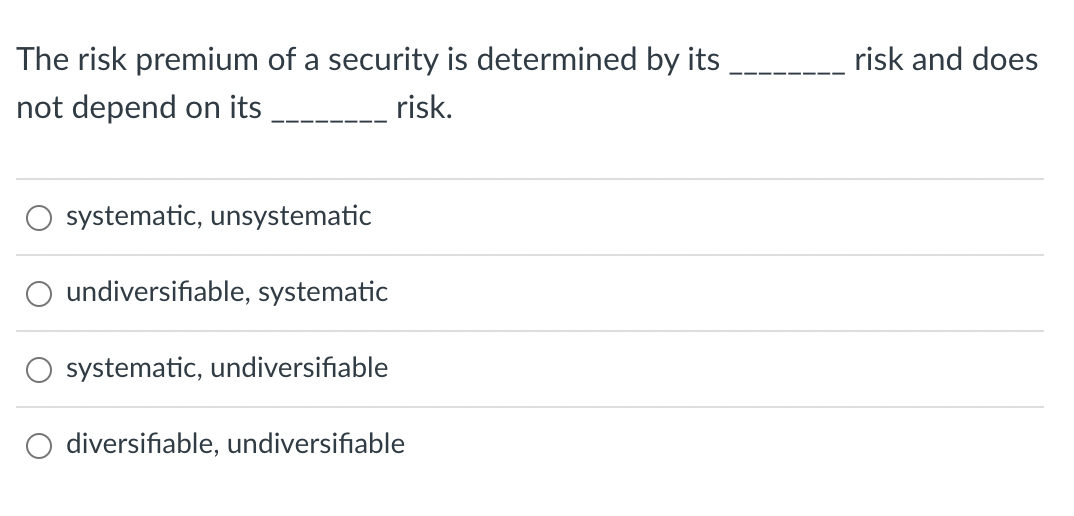 The risk premium of a security is determined by its | Chegg.com