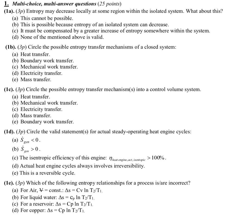 Solved 1. Multi-choice, multi-answer questions (25 points) | Chegg.com