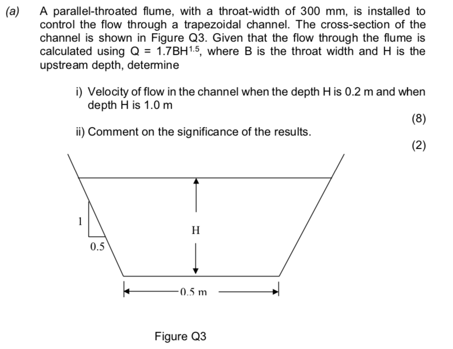 Solved (a) A parallel-throated flume, with a throat-width of | Chegg.com