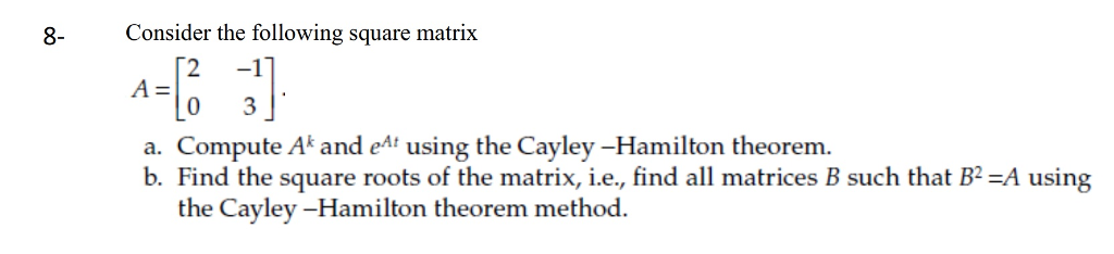 Solved 8- Consider the following square matrix 2-11 0) a. | Chegg.com