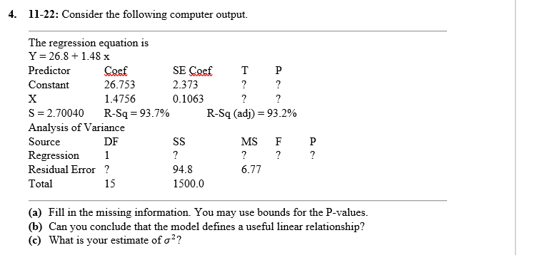 Solved Consider the following computer output. The | Chegg.com