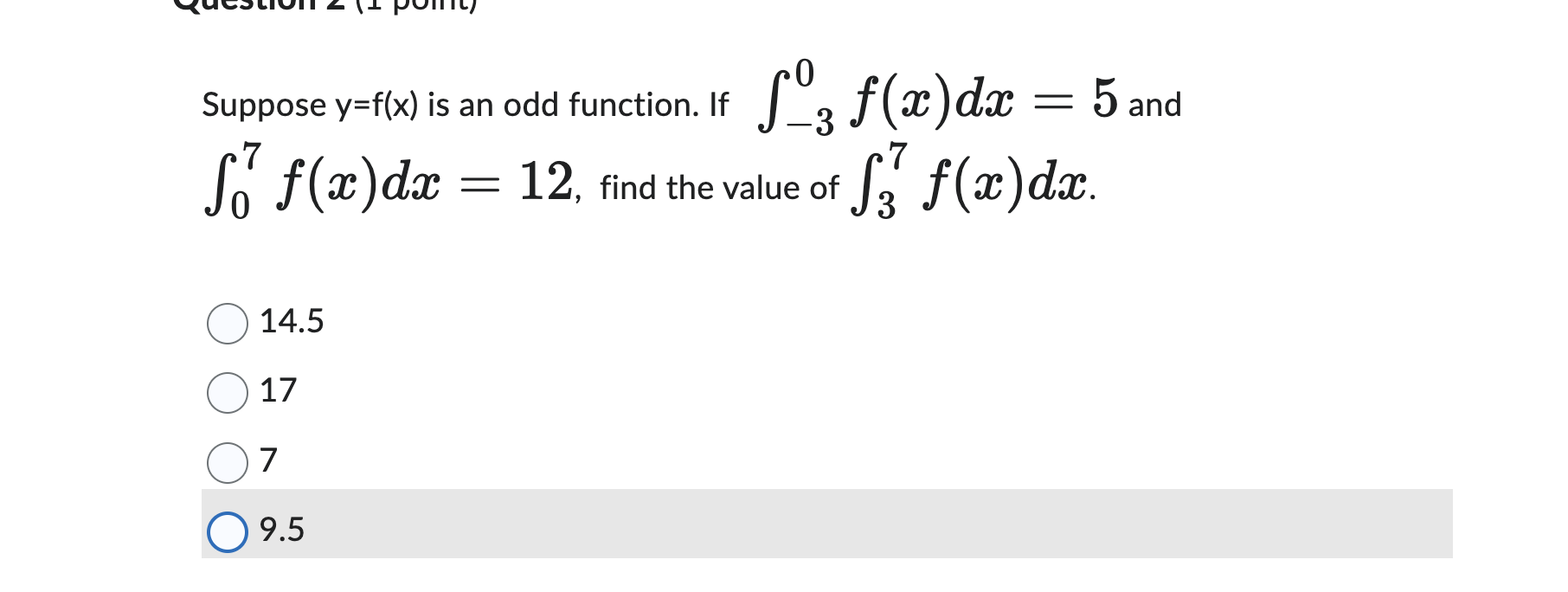 Solved Suppose y=f(x) is an odd function. If ∫−30f(x)dx=5 | Chegg.com
