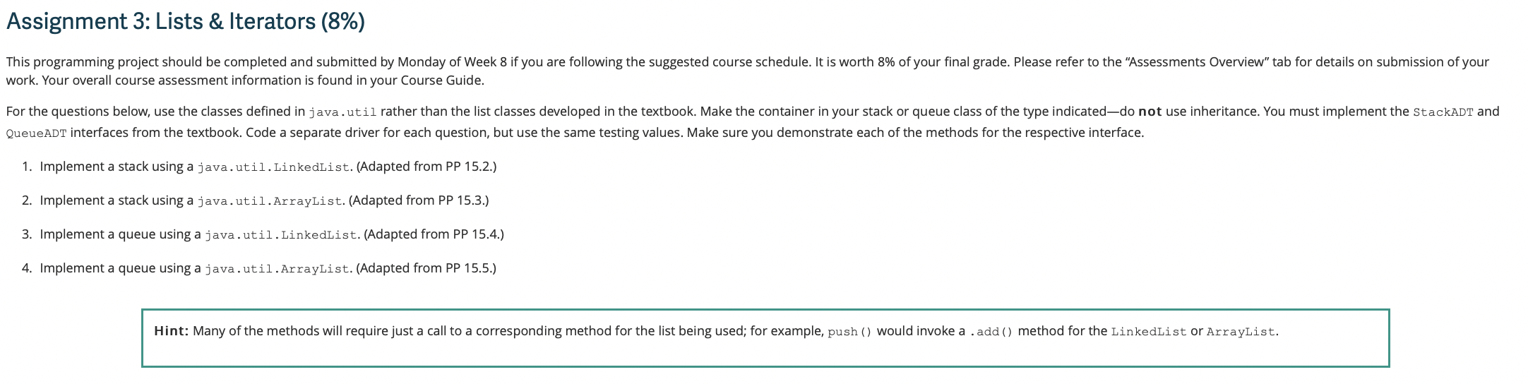 Solved Assignment 3: Lists & Iterators (8%) This programming | Chegg.com