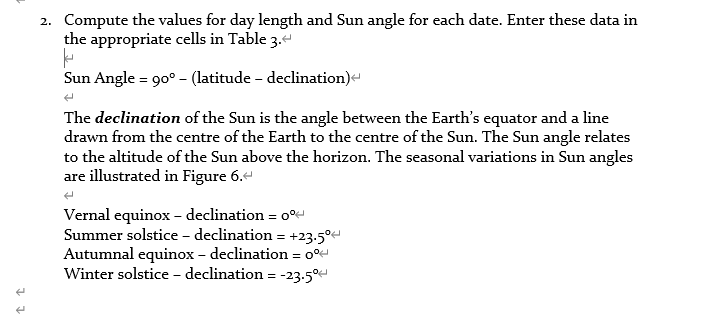Solved Compute the values for day length and Sun angle for | Chegg.com
