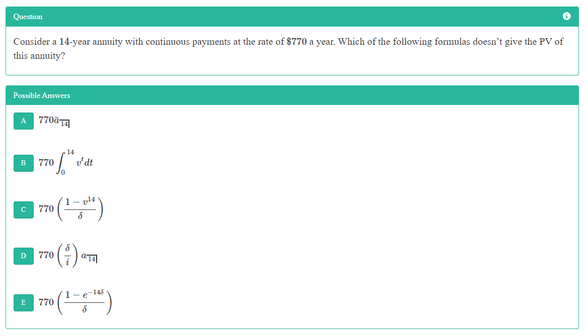 Question Consider a 14-year annuity with continuous | Chegg.com