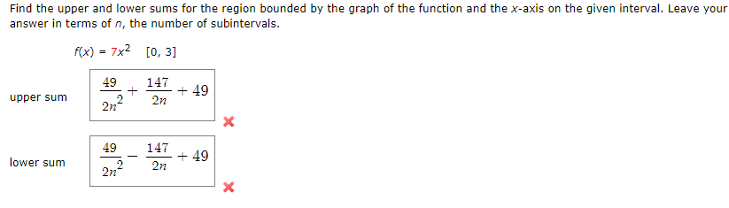 Solved Find the upper and lower sums for the region bounded | Chegg.com