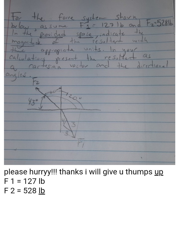 Solved For the force system shown below assume F = 127 lb | Chegg.com