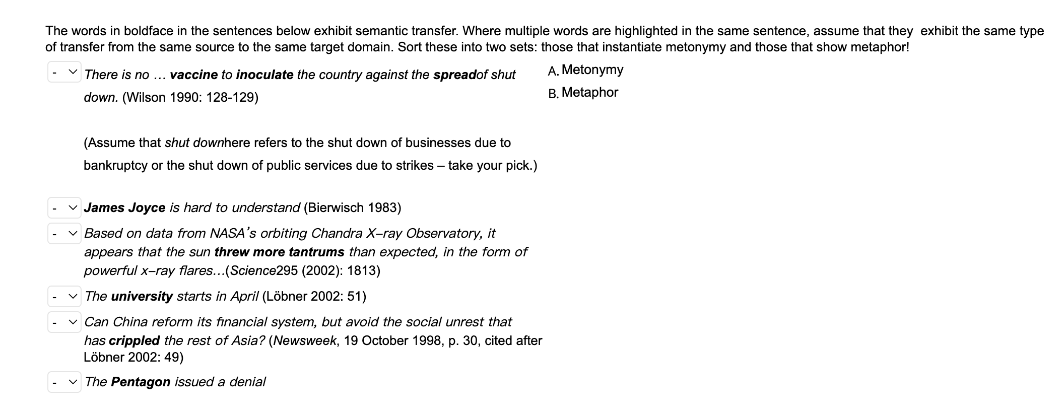 Solved The words in boldface in the sentences below exhibit | Chegg.com