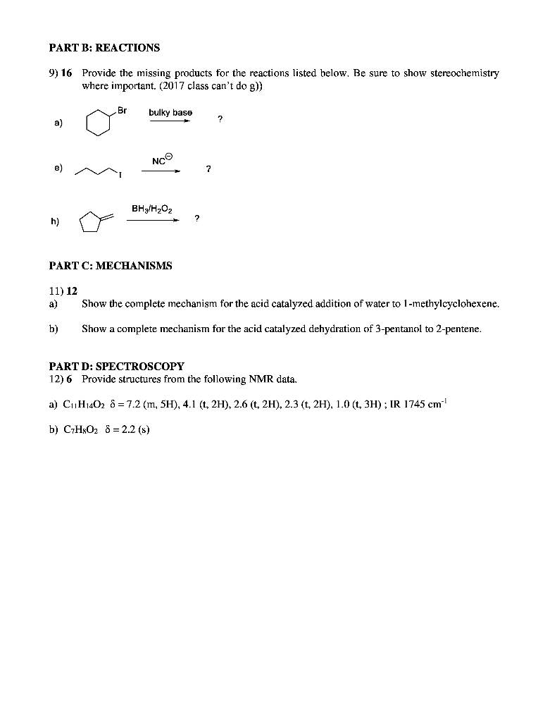Solved Practice Questions Organic Chemistry PART A: GENERAL | Chegg.com