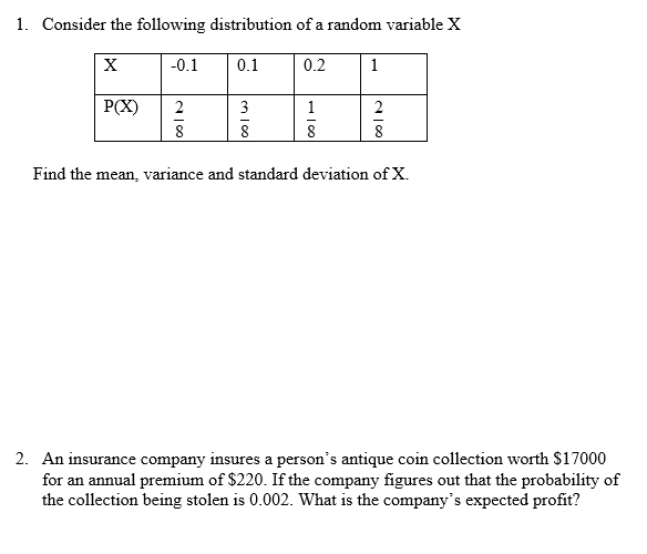 Solved 1. Consider the following distribution of a random | Chegg.com