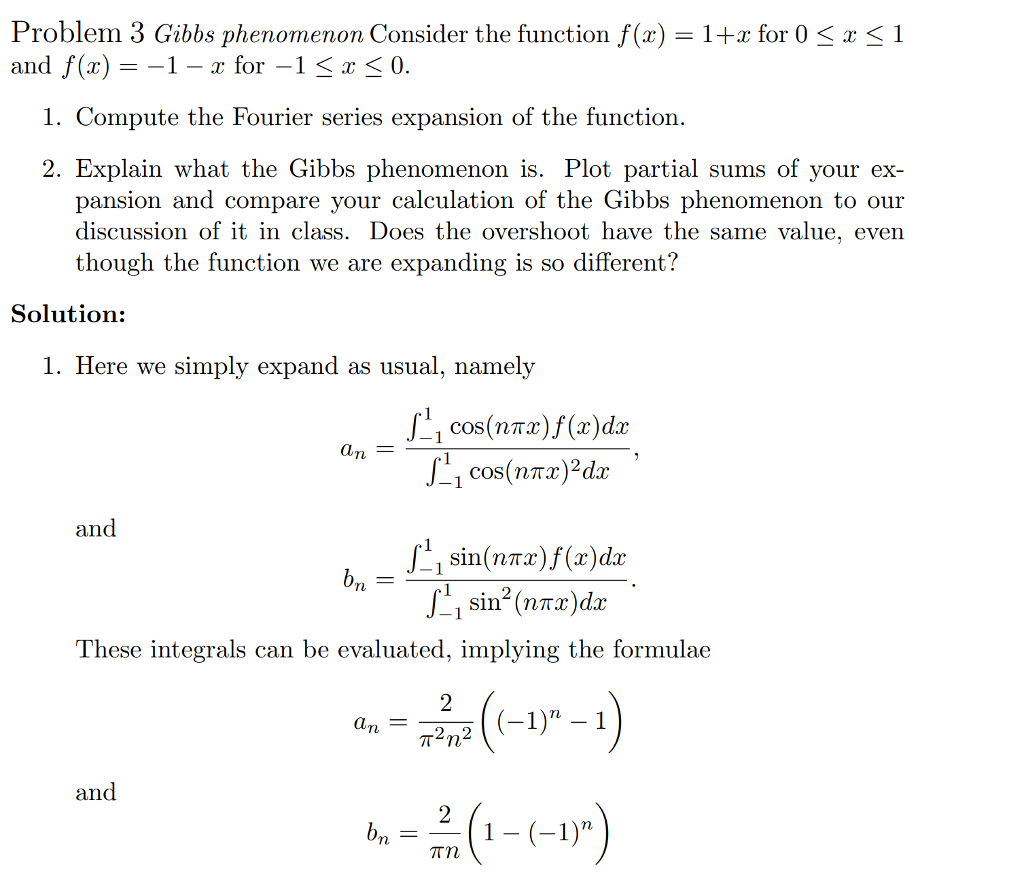 Solved Problem 3 Gibbs phenomenon Consider the function f(x) | Chegg.com