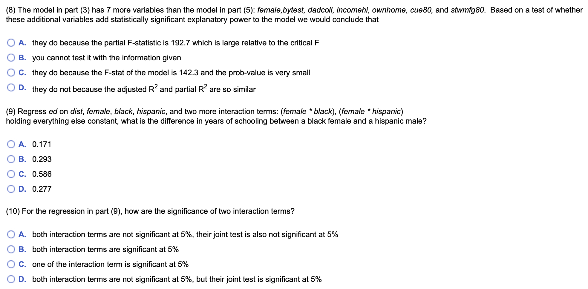 Using the Excel data set, College Distance, described | Chegg.com