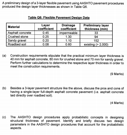 Solved A preliminary design of a 3-layer flexible pavement | Chegg.com