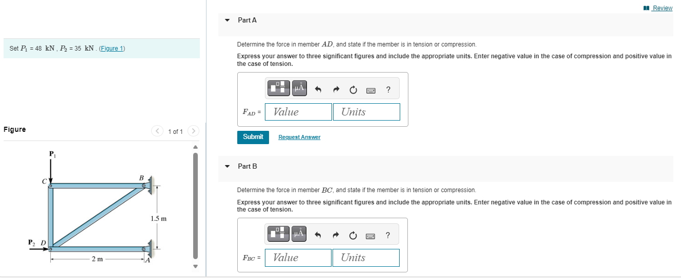Solved Part Adetermine The Force In Member Ad and State If