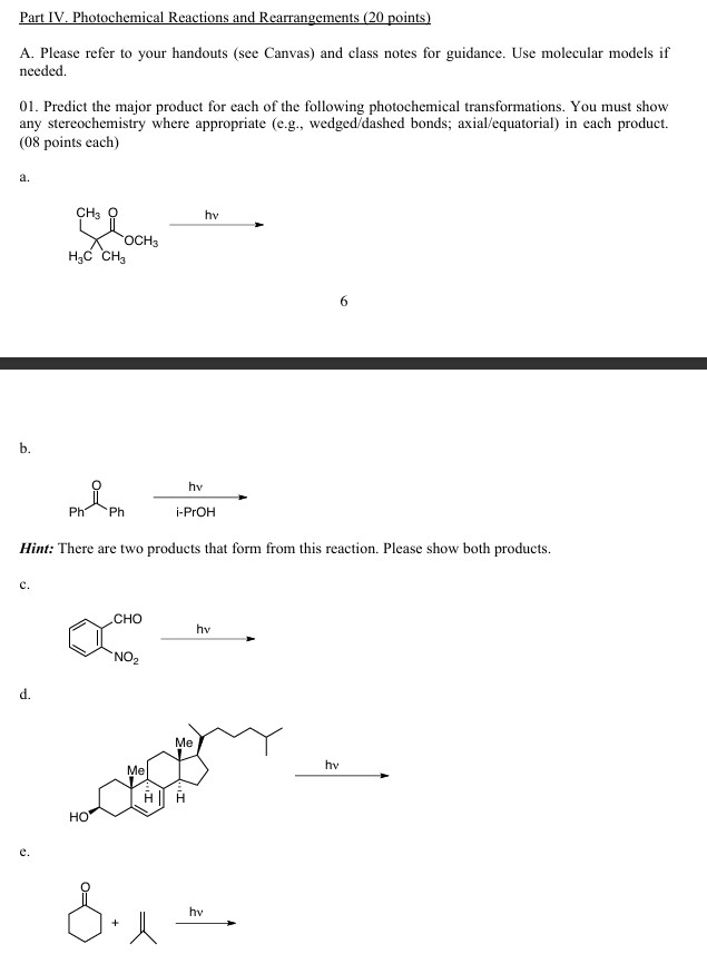 Solved Part IV. ﻿Photochemical Reactions and Rearrangements | Chegg.com