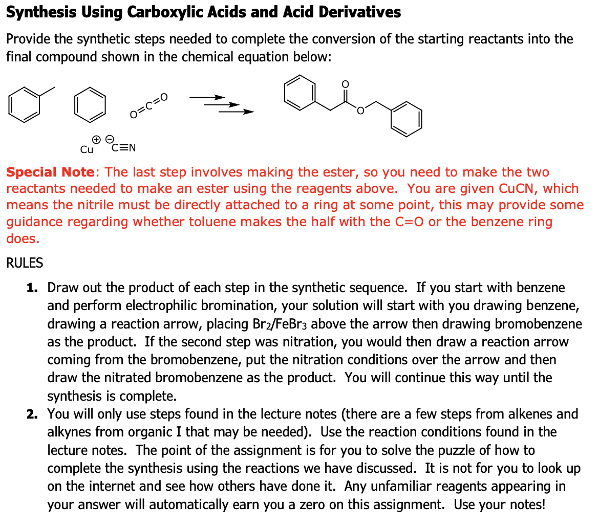 Solved Synthesis Using Carboxylic Acids and Acid Derivatives | Chegg.com