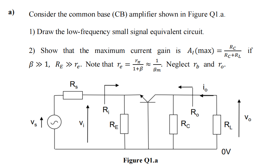 Solved Consider the common base (CB) amplifier shown in | Chegg.com