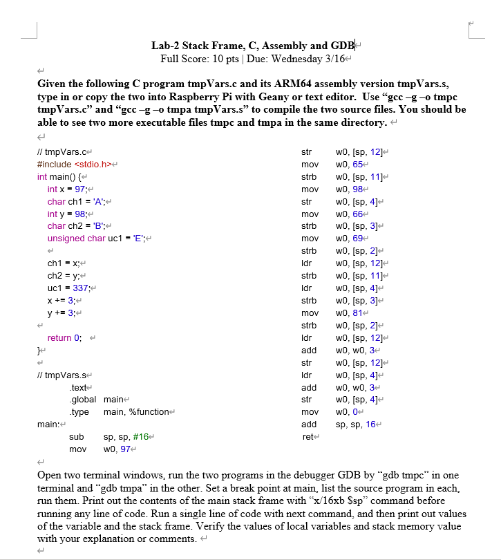 Solved Lab-2 Stack Frame, C, Assembly and GDB Full Score: 10 | Chegg.com