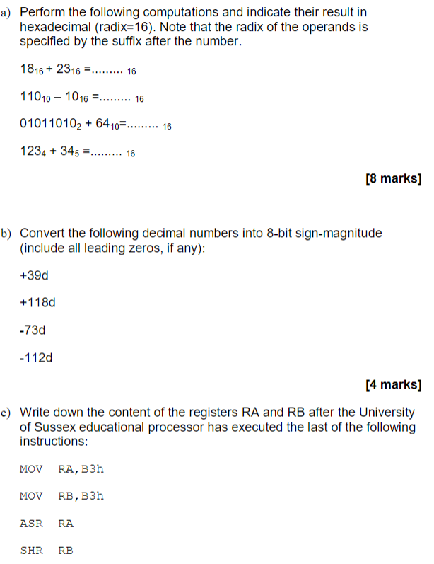 Solved a) Perform the following computations and indicate | Chegg.com