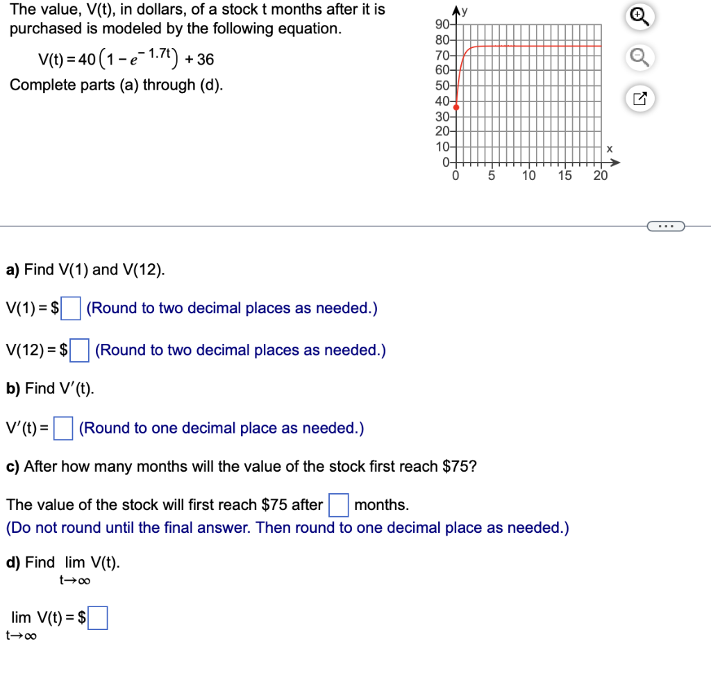 Solved The value, V(t), in dollars, of a stock t months | Chegg.com