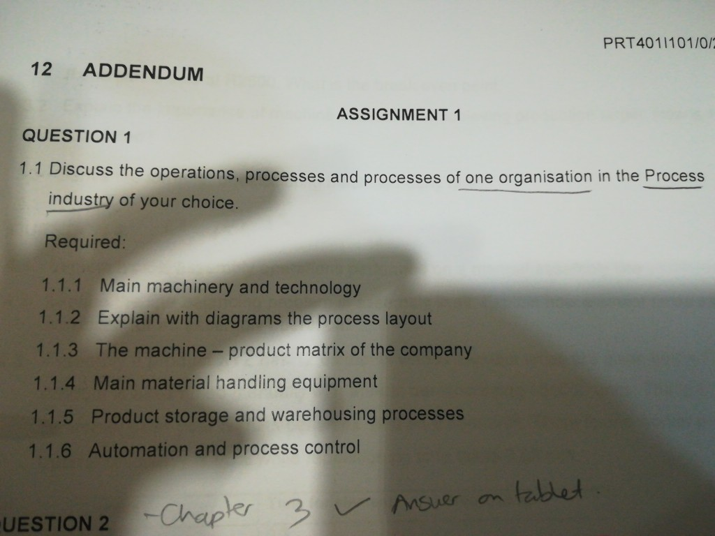 Solved PRT4011101/0/ 12 ADDENDUM ASSIGNMENT 1 QUESTION 1 1.1 | Chegg.com